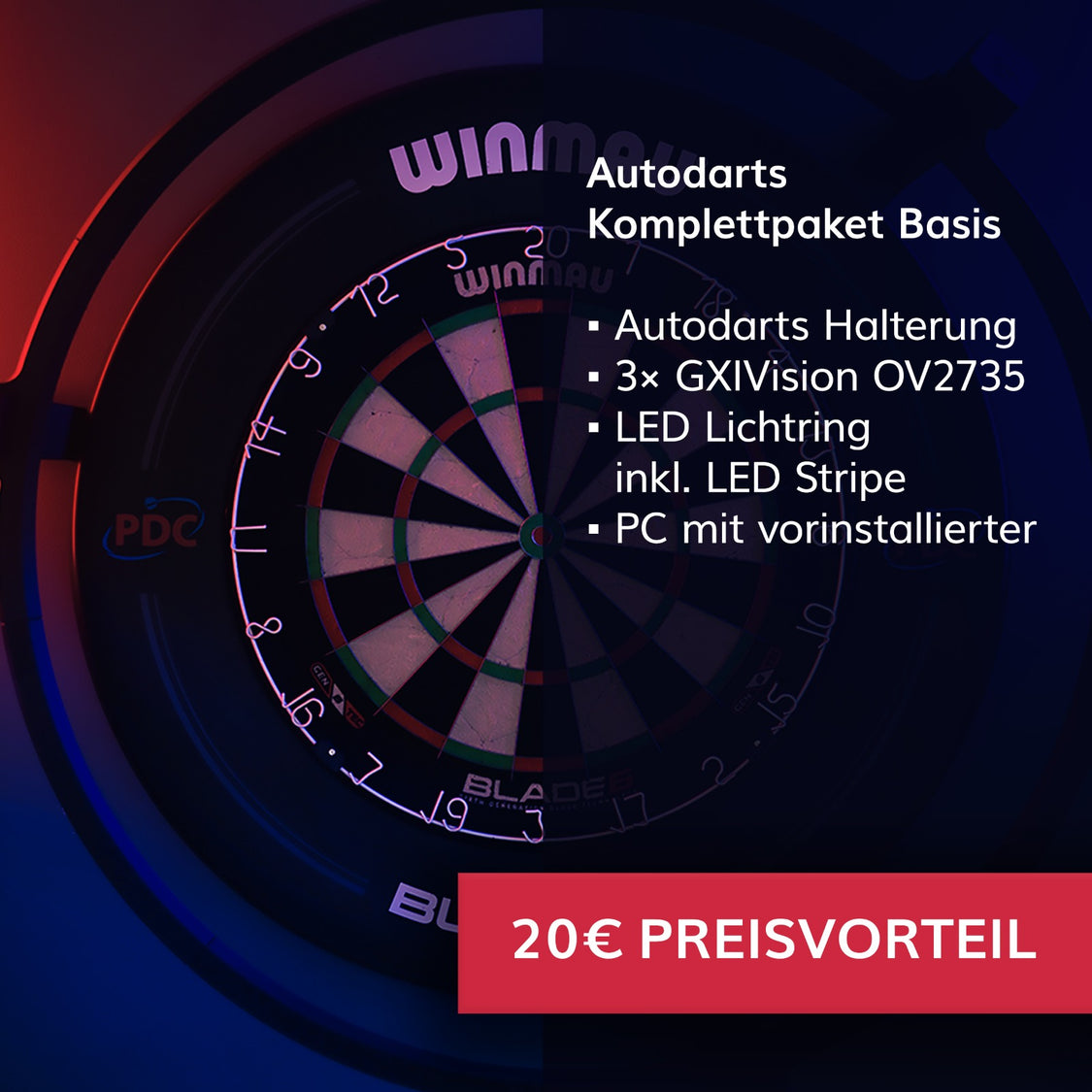 Autodarts Komplettpaket Basis mit Kamera, PC und Lichtring – Darts Dortmund